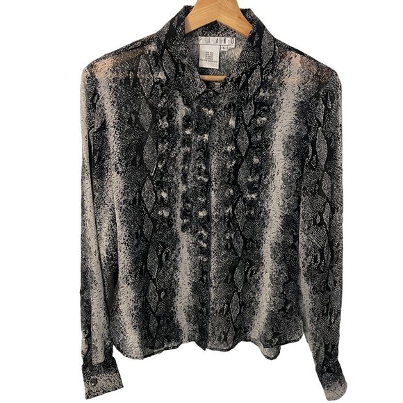 Vintage | Tops | Vintage Piano Silk Snake Print Ruffled Blouse Women L ...